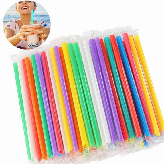 GIXUSIL Individually Wrapped Bubble Tea Straws, 100-Pack of Colorful ...