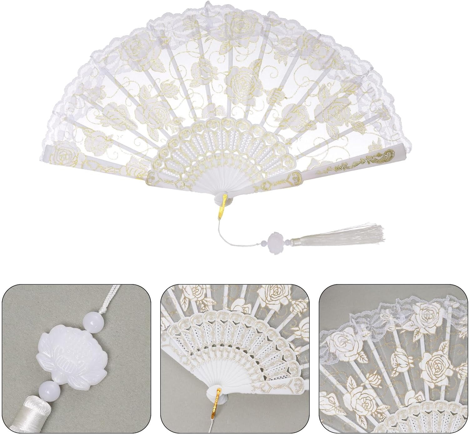 GIXUSIL Lace Hand Fan Folding Wedding Fans Single Layer Foldable Fan ...