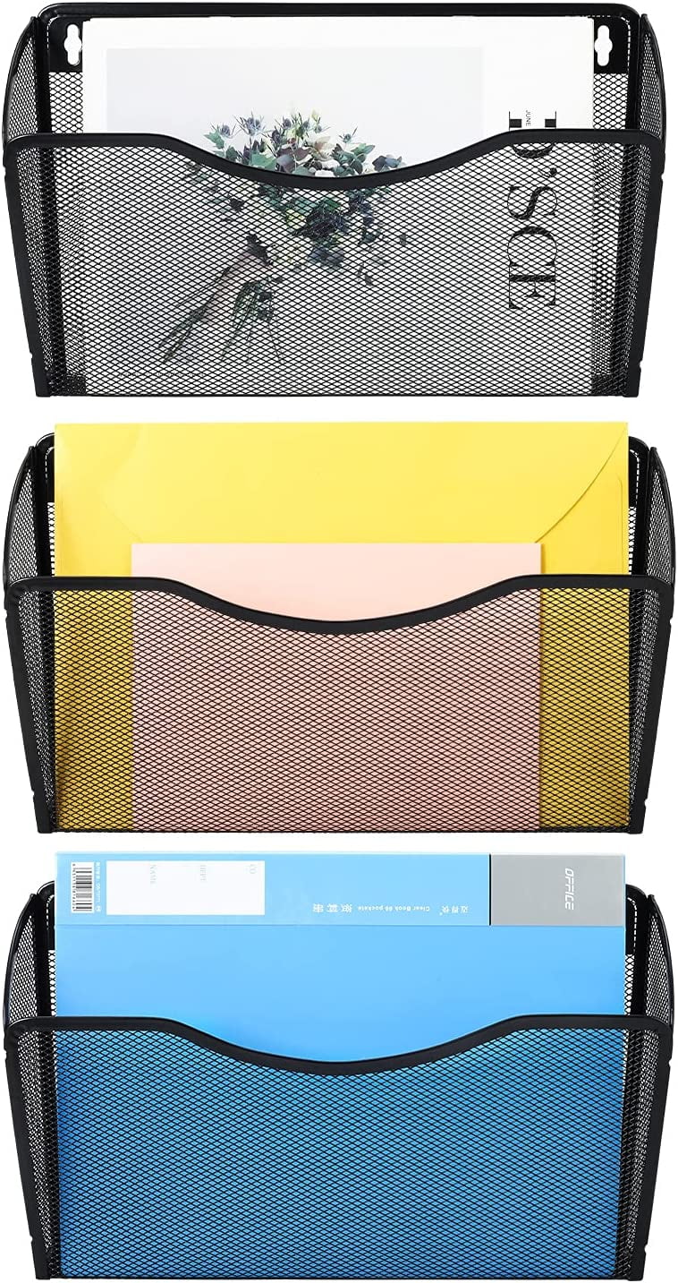GIXUSIL Mesh File Holder Wall Organizer 3 Pockets Hanging File ...
