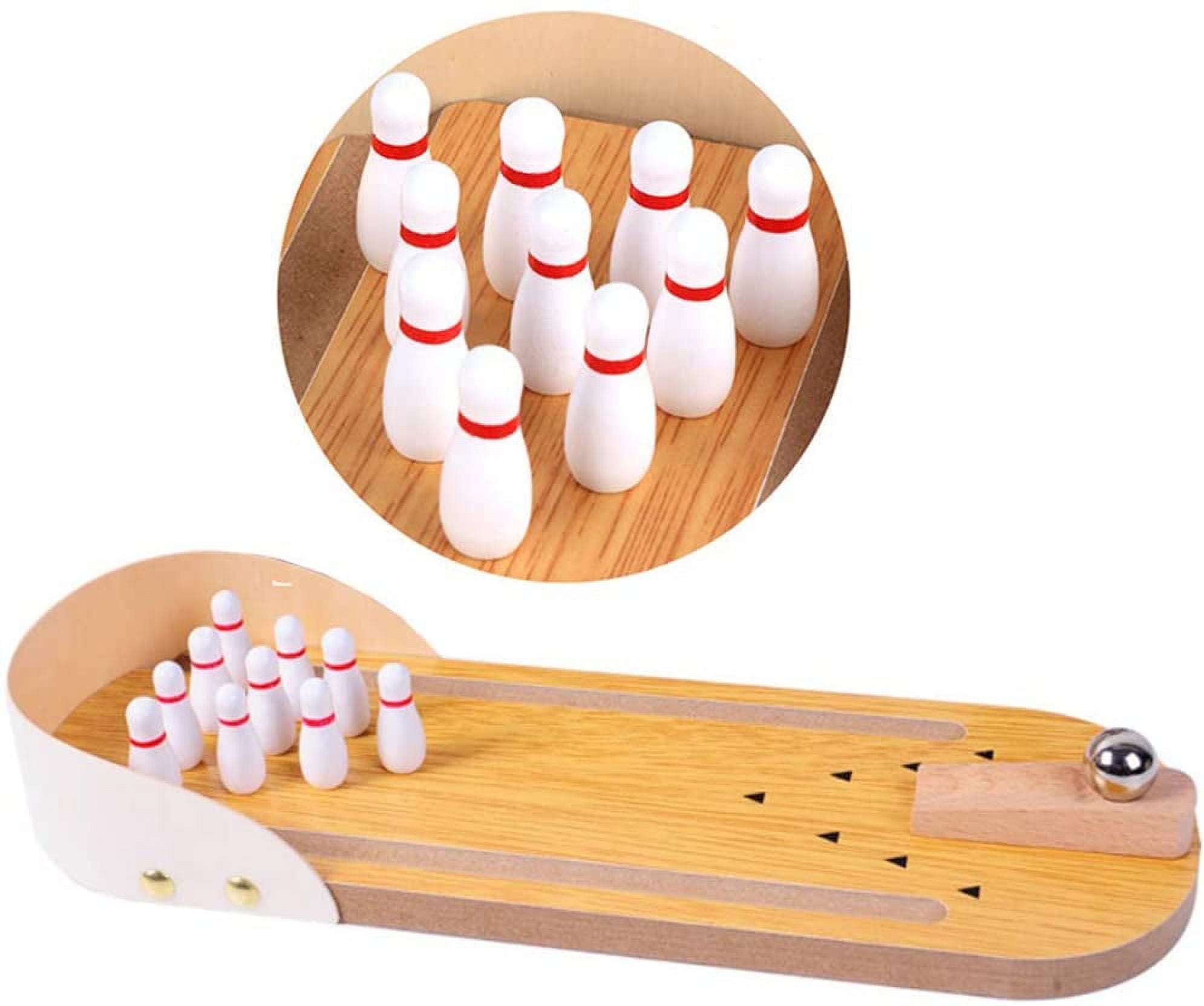 GIXUSIL Mini Bowling Game Indoor Office Decorate Display Set Wooden ...