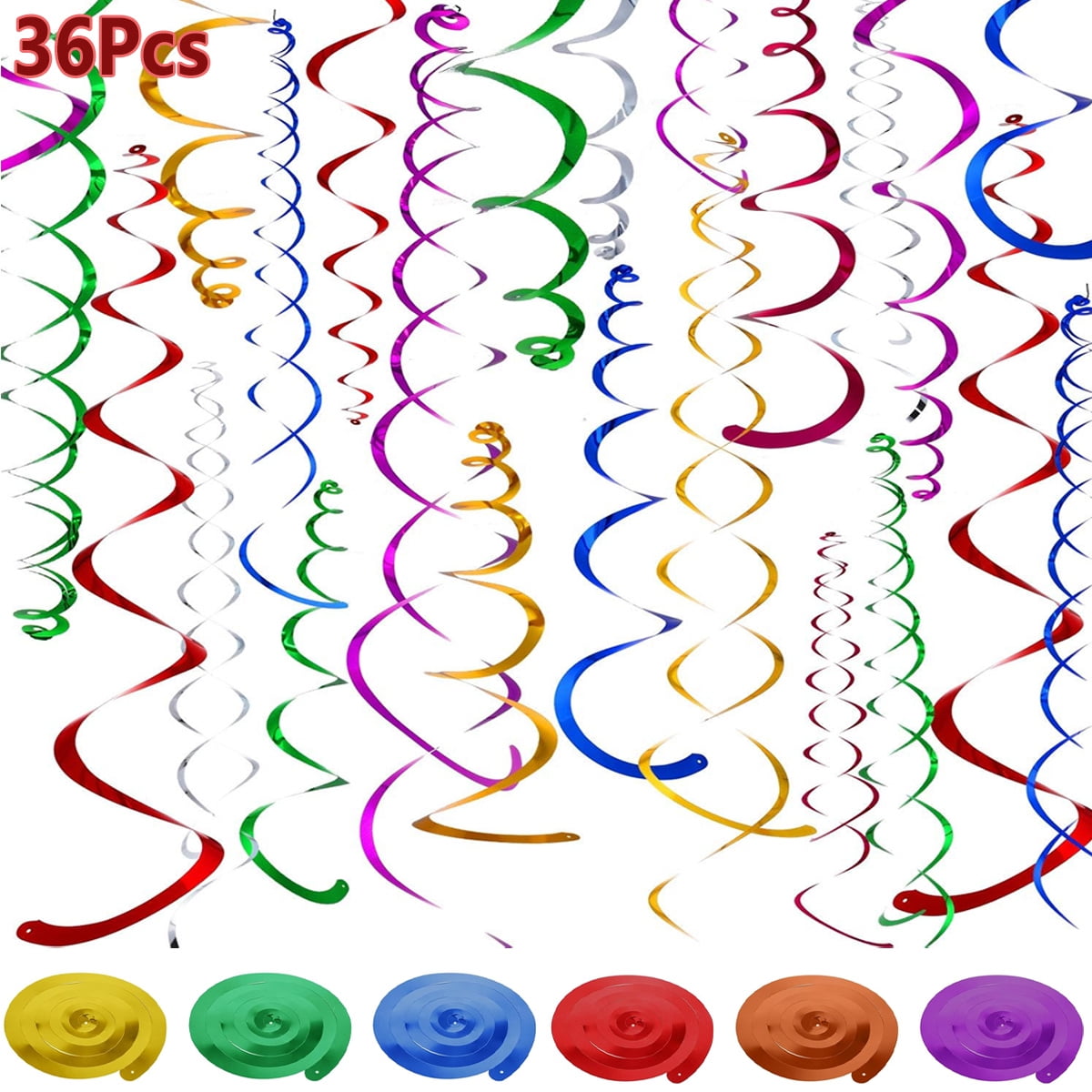 GIXUSIL Pack of 36 Colorful Ceiling Swirl Decorations Hanging, Plastic ...