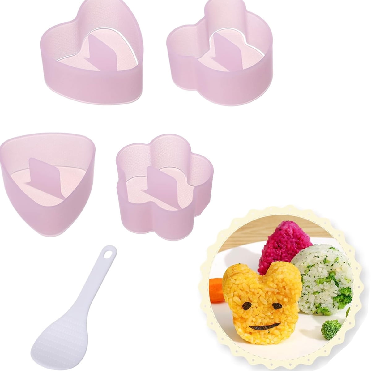 GIXUSIL Pink Onigiri Mold Sushi Making Kit, Triangle - Heart - Bear and ...