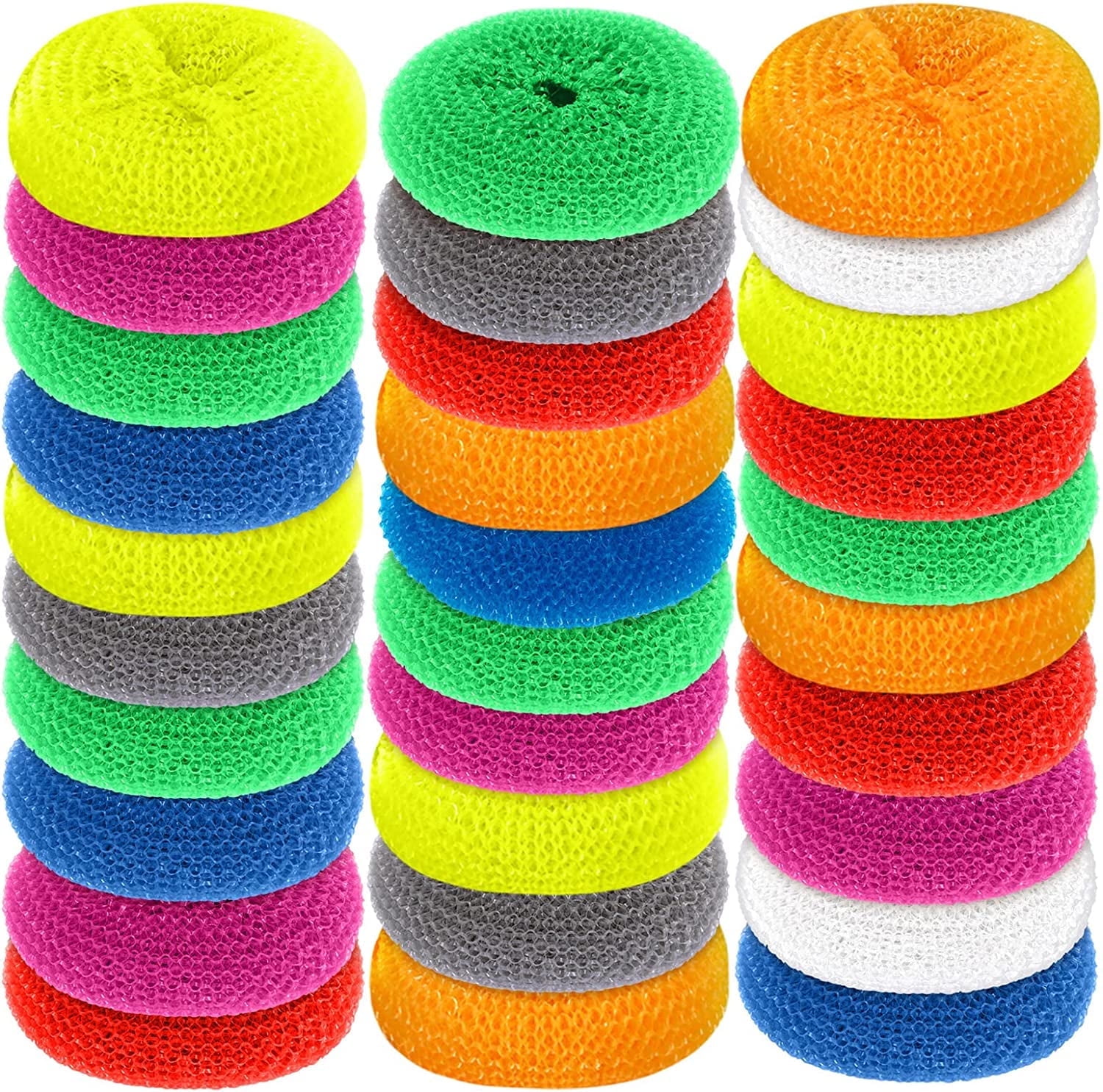 GIXUSIL Plastic Dish Scrubbers, Round Pot Scouring Pads, Non-Scratch ...
