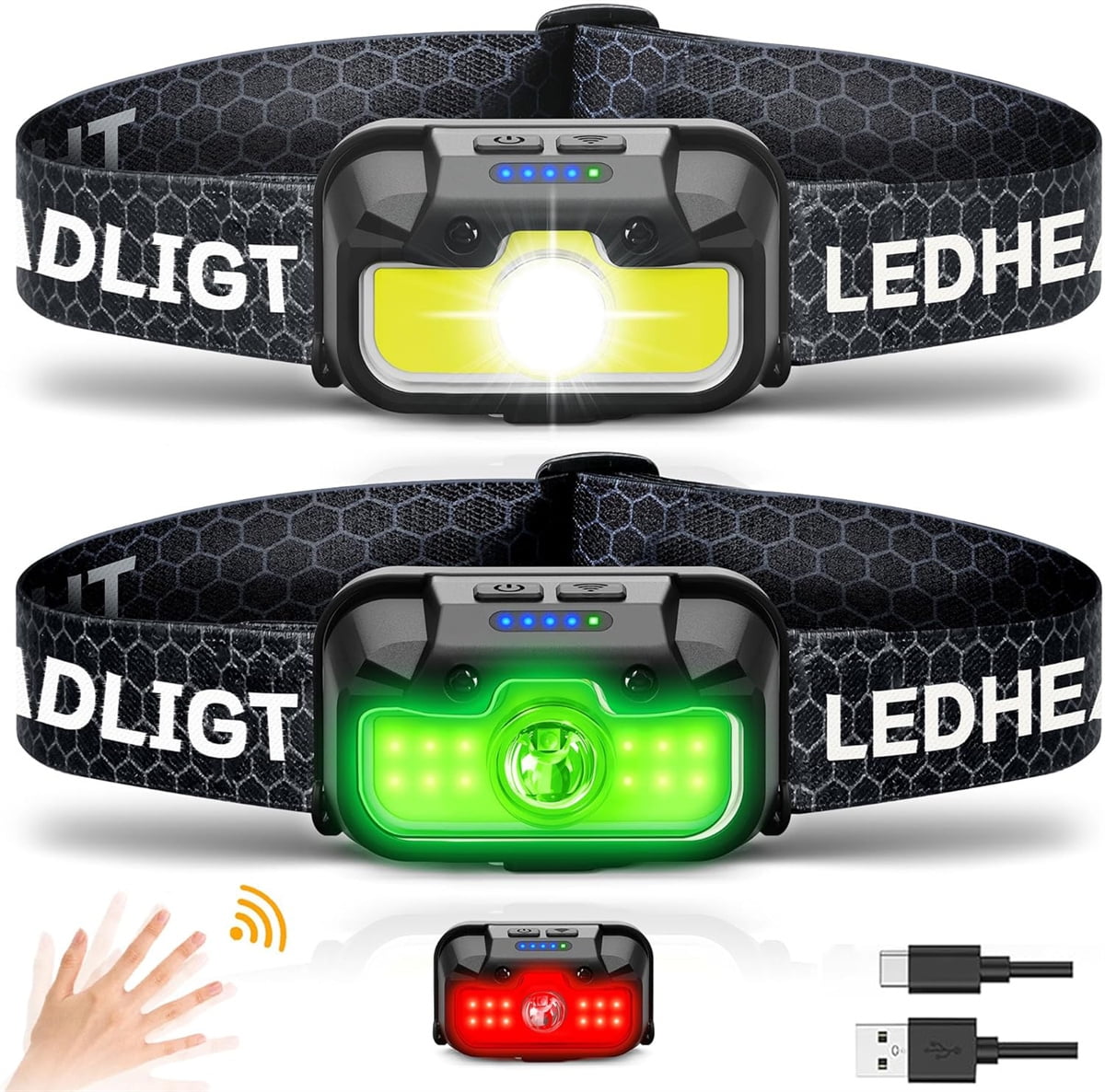 GIXUSIL Rechargeable Headlamp, Lumen LED Head Lamps with Red/Green ...