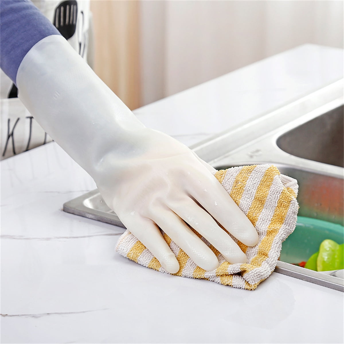 GIXUSIL Reusable Lightweight Natural Rubber Cleaning Nitrile Gloves: 1 ...