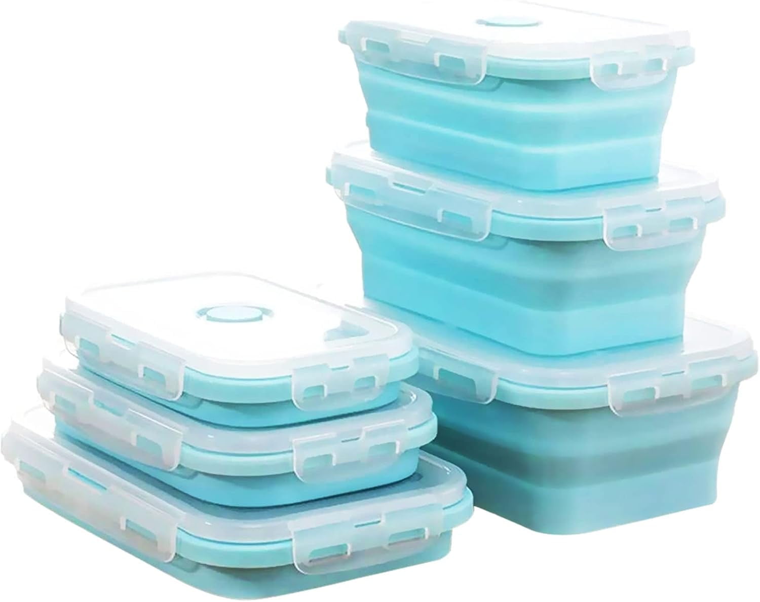 GIXUSIL Set of 3 Collapsible Silicone Food Storage Container, Blue Leftover Meal box For Kitchen ...