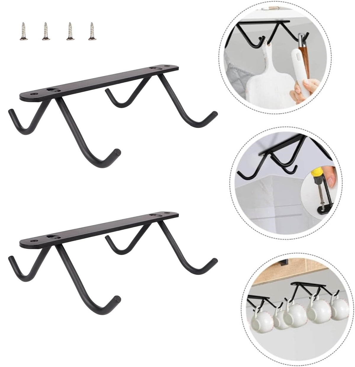 GIXUSIL Sets Of 2 Mug Holder Rack Under Cabinet, Shelf with 8 Hanging ...
