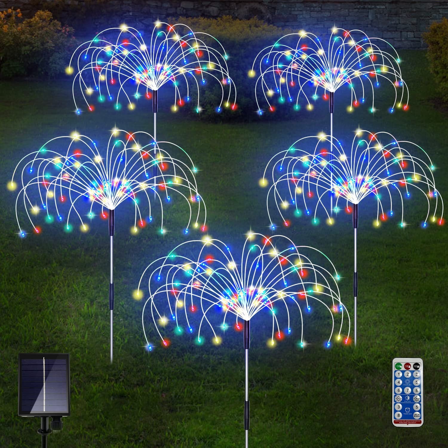 GIXUSIL Solar Outdoor Garden Lights, 3Pcs 360LED Solar Firework Lights 8Modes Waterproof with ...