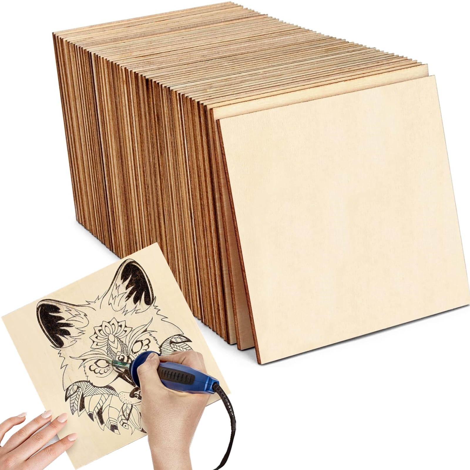 GIXUSIL Square Wood Craft Sheets - 2x2 inch Thin Plywood for DIY Models ...