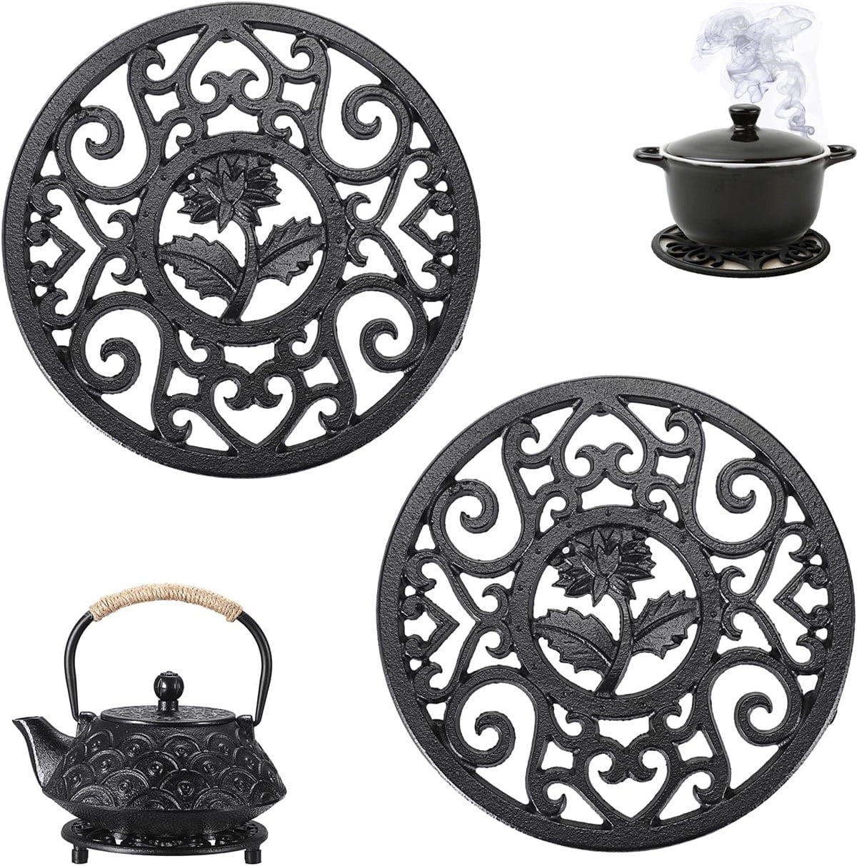 GIXUSIL Tea Pot Trivet for Kitchen, 4.7" Floral Pattern Hot Plate Pad ...
