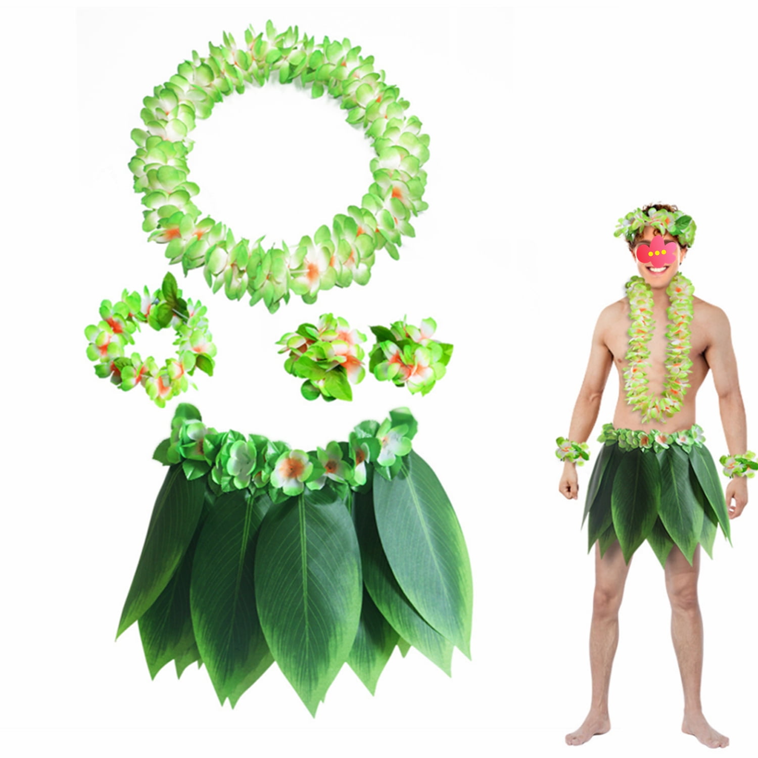 GIXUSIL Ti Leaf Skirt Hawaiian Hula Grass Skirt with Flower Leis for ...