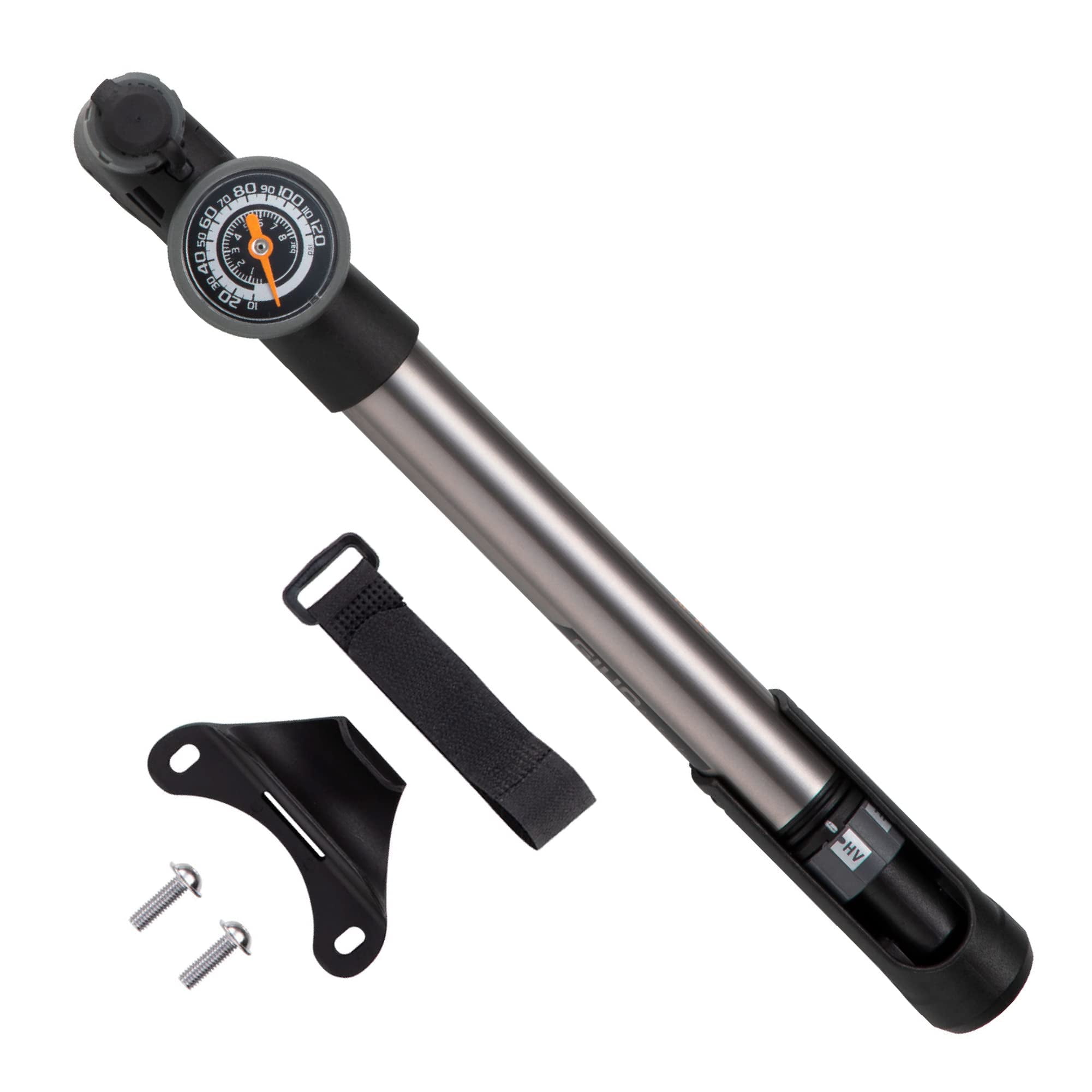 GIYO Mini Bike Pump with Gauge 2 Stage HP/HV 120 PSI Schrader & Presta ...