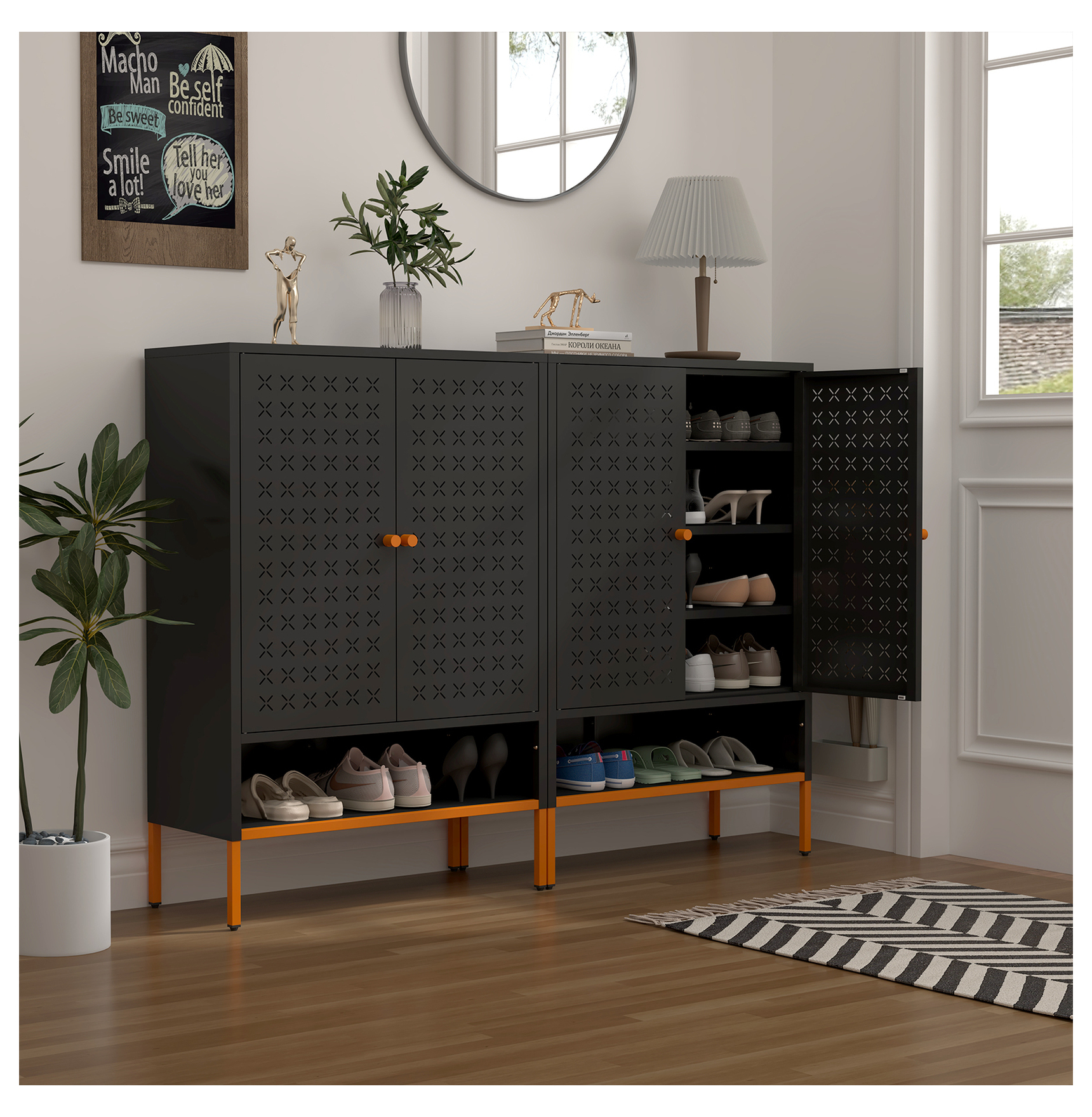 GJG-HUA-Black Freestanding + 3-4 Shelves + Powder Coated + Black ...