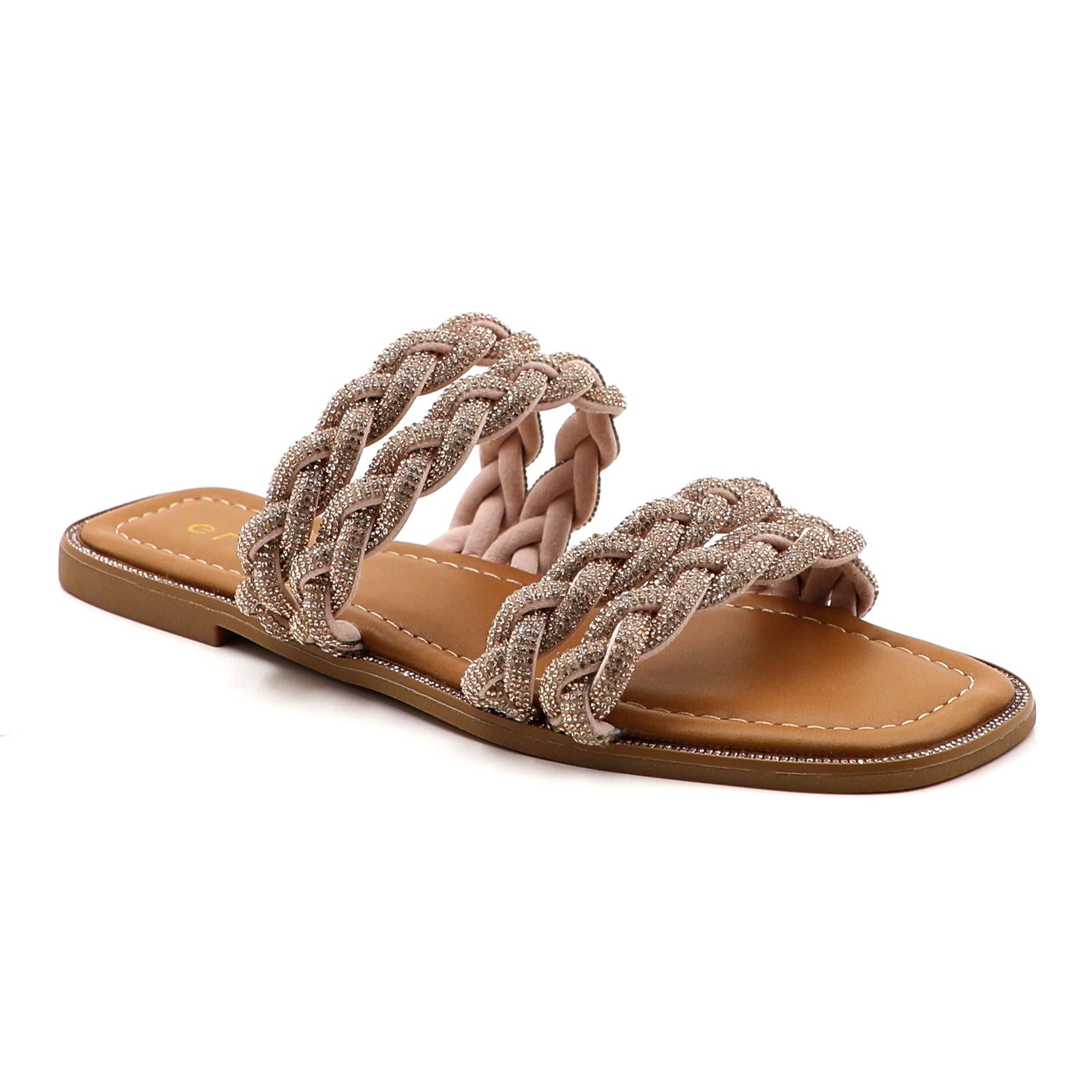 GJPBGK Women's Braided Flat Slide Sandals Open Toe Summer Sandals for ...