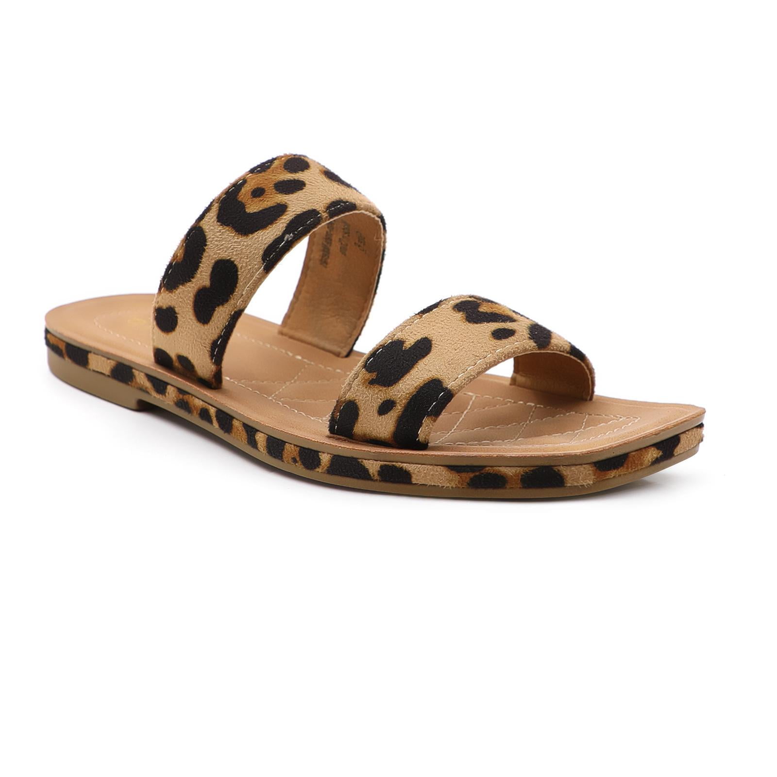 GJPBGK Women’s Double Strap Slide Sandals Casual Flat Summer Shoes Slip ...