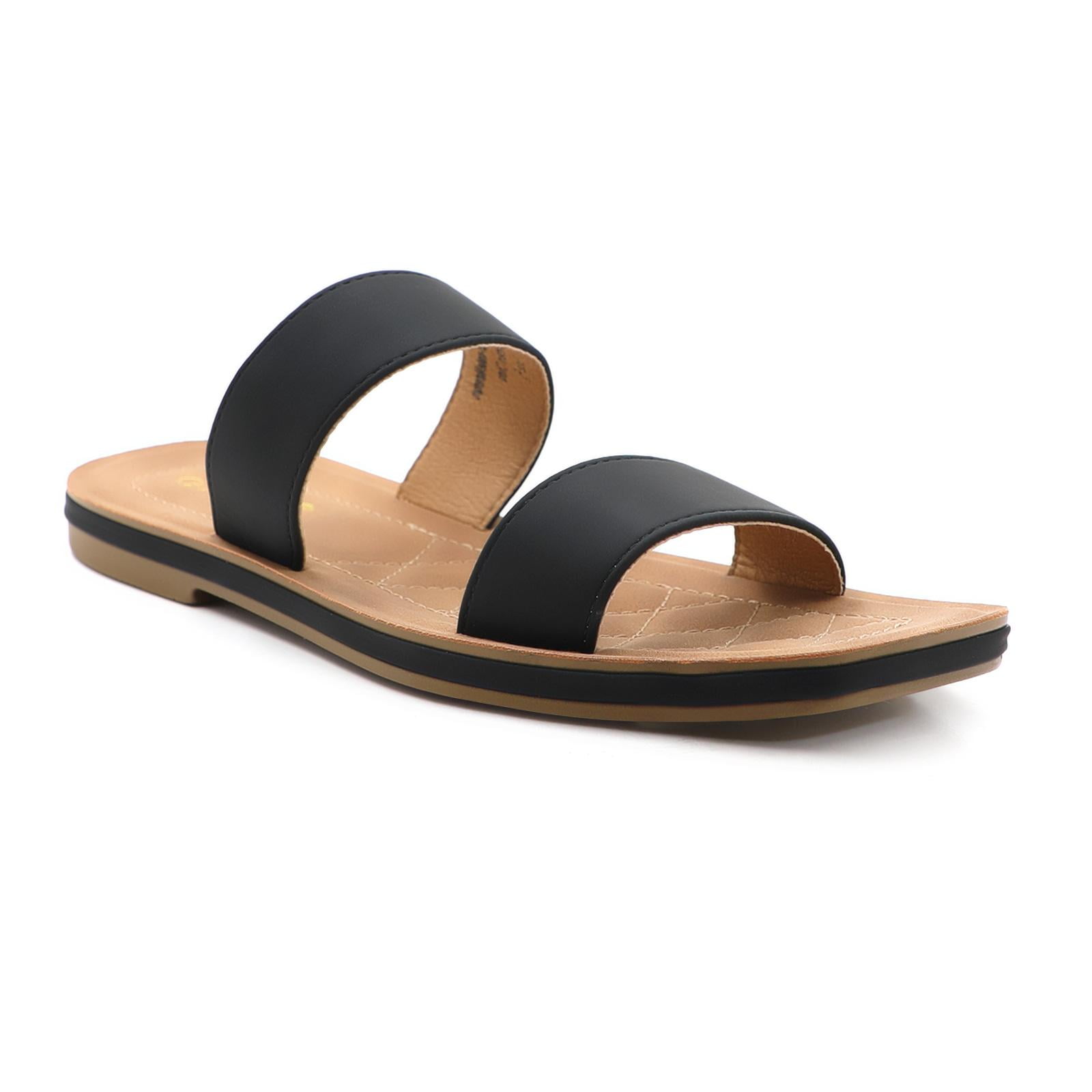 GJPBGK Women’s Double Strap Slide Sandals Casual Flat Summer Shoes Slip ...