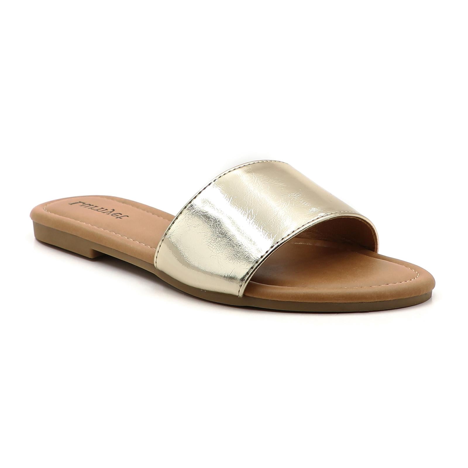 GJPBGK Women's Flat Slide Sandals Open Toe One-Band Summer Slip-On ...