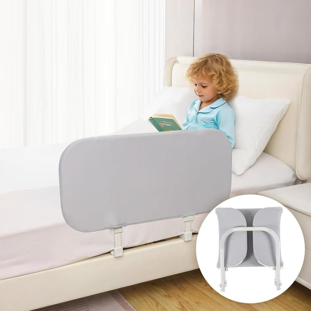 GJPF Travel Bed Rail for Toddlers, 33.5" Foldable Adjustable Height ...