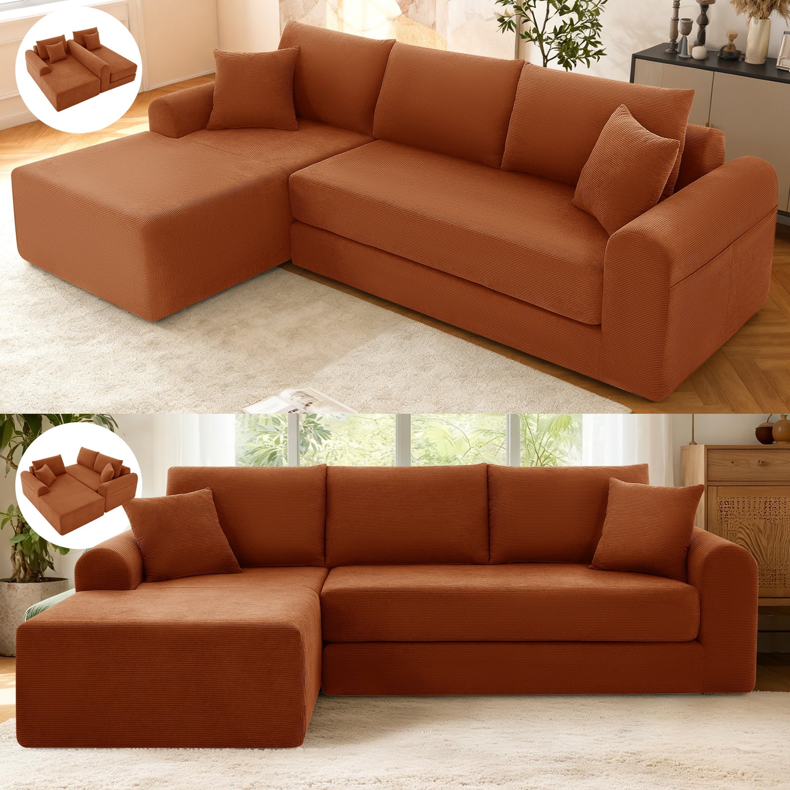 GJQ 103" Cloud Boneless Couch with Deep Seat,Right Facing Chaise ...