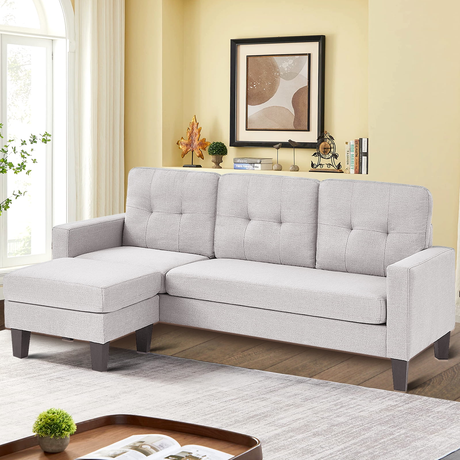 GJQ L Shaped Couch,Linen,Convertible Sectional Sofa for Small Space ...