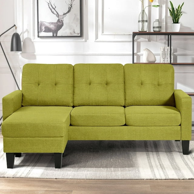 GJQ L Shaped Couch,Linen,Convertible Sectional Sofa for Small Space ...