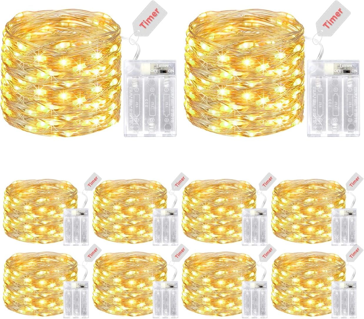 GJSP 10 Pack Fairy Lights Battery Operated with Timer, 16FT 50LED Mini ...