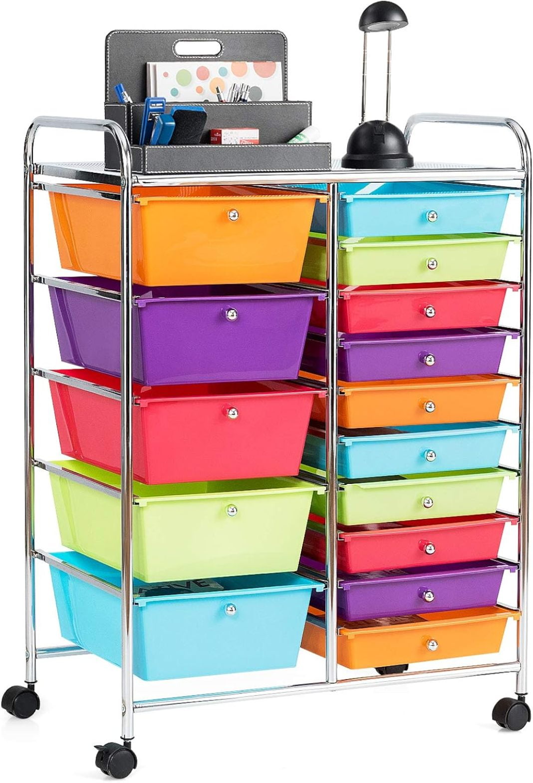 GJSP 15-Drawer Rolling Storage Cart, Multipurpose Movable Organizer ...