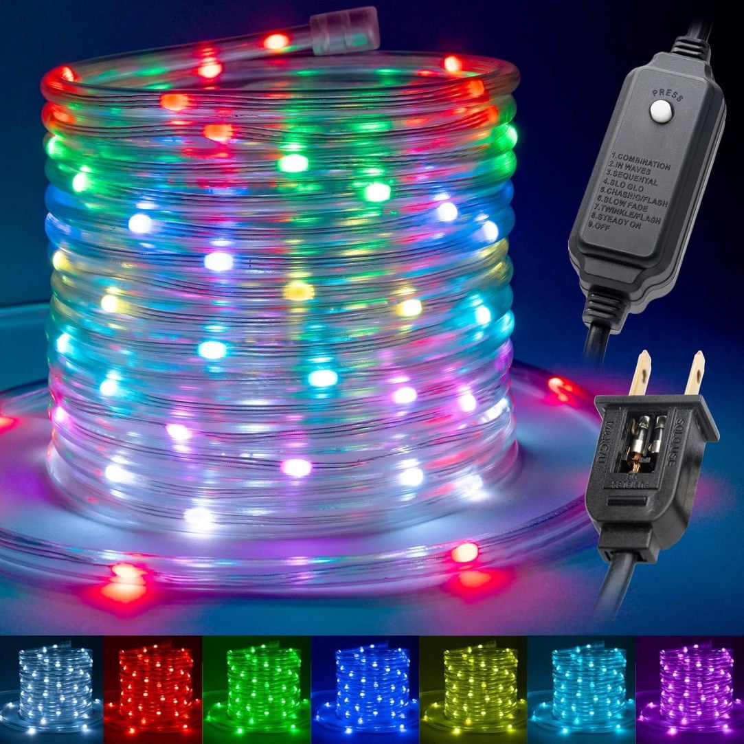 GJSP 33ft LED Rope Light, 16 Dynamic Color-Changing Modes, 7 Primary ...