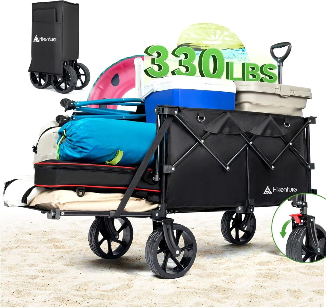 GJSP Beach Wagon with Big Wheels for Sand, 47.5" Extra Long Collapsible ...