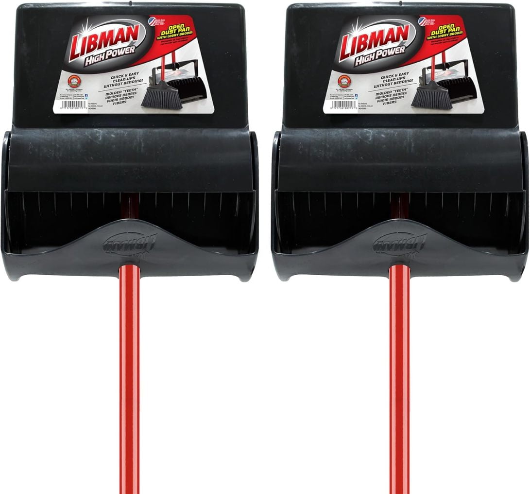 GJSP Commercial 919 Lobby Dust Pan and Broom Set (Open Lid), Black/Red ...
