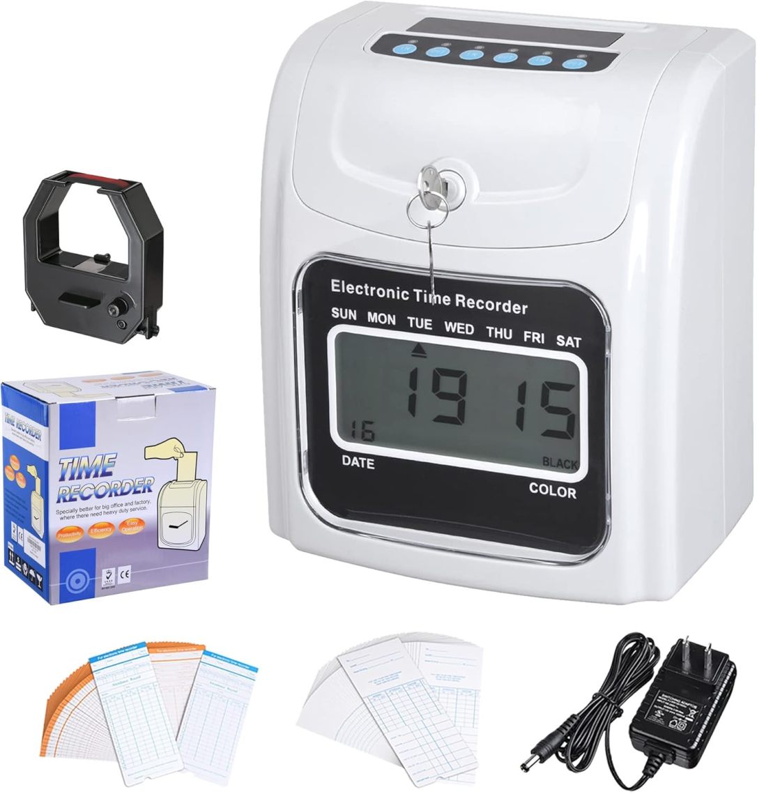 GJSP Employee Attendance Punch Time Clock Payroll Recorder LCD Display ...