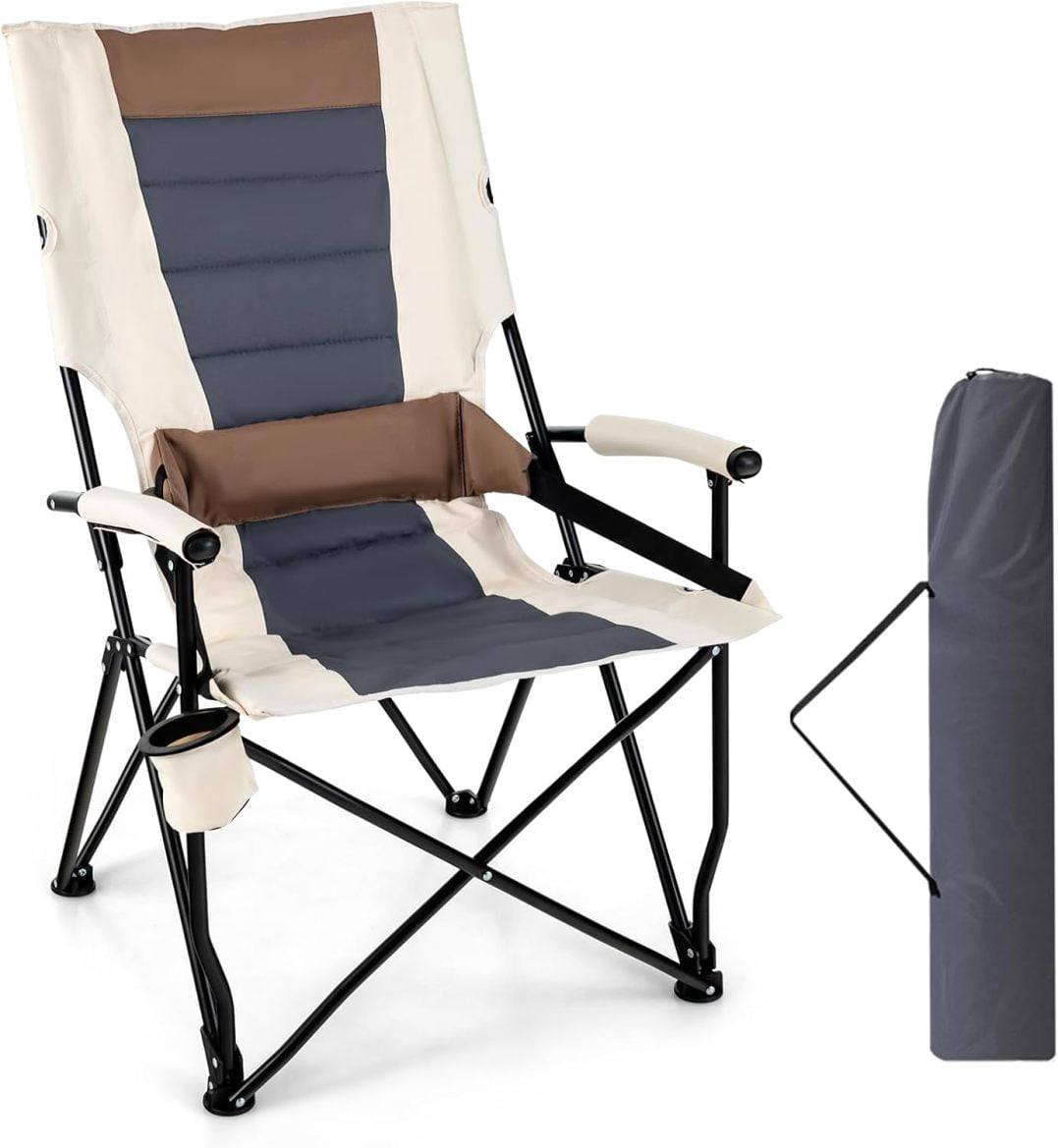 GJSP Folding Camping Chair, Portable Lightweight Camp Chair with Lumbar ...