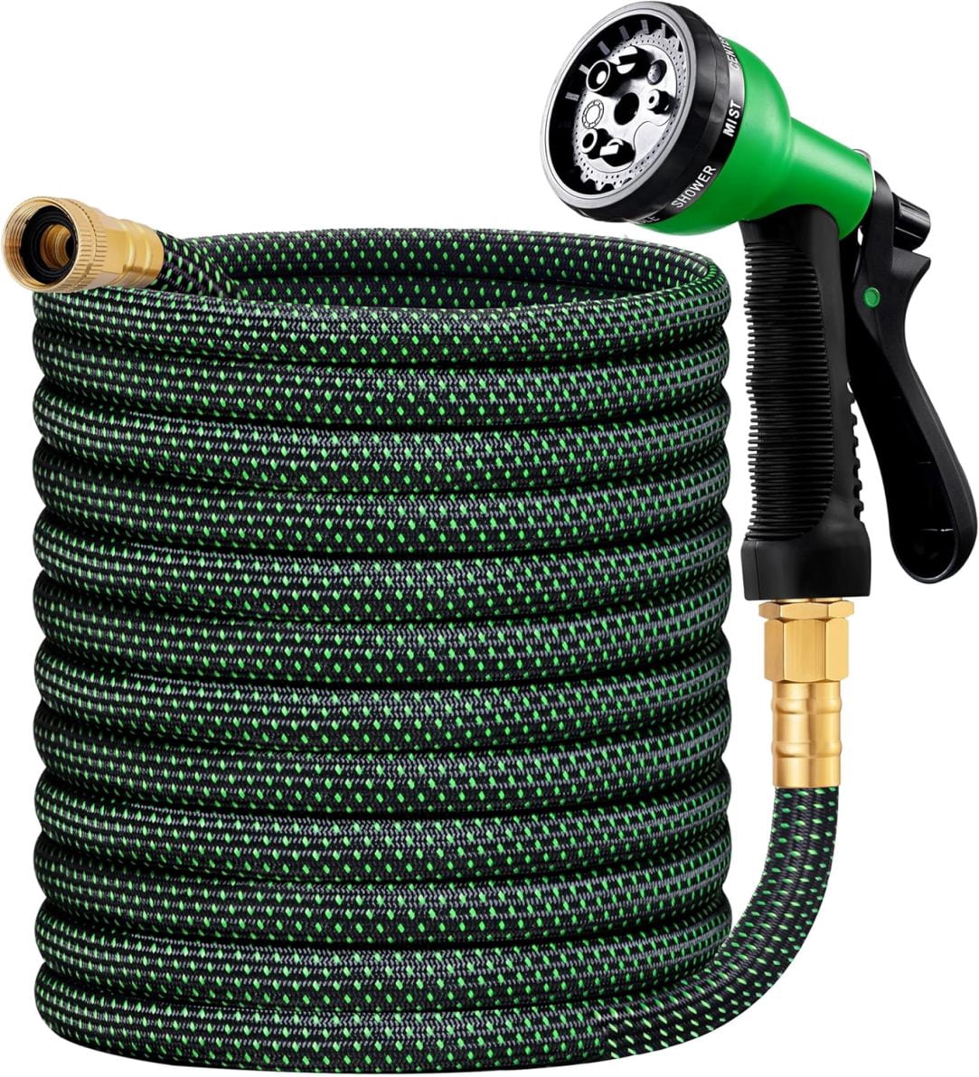 GJSP Garden Hose 100ft, Non Expandable Water Hose with 8 Watering Spray ...