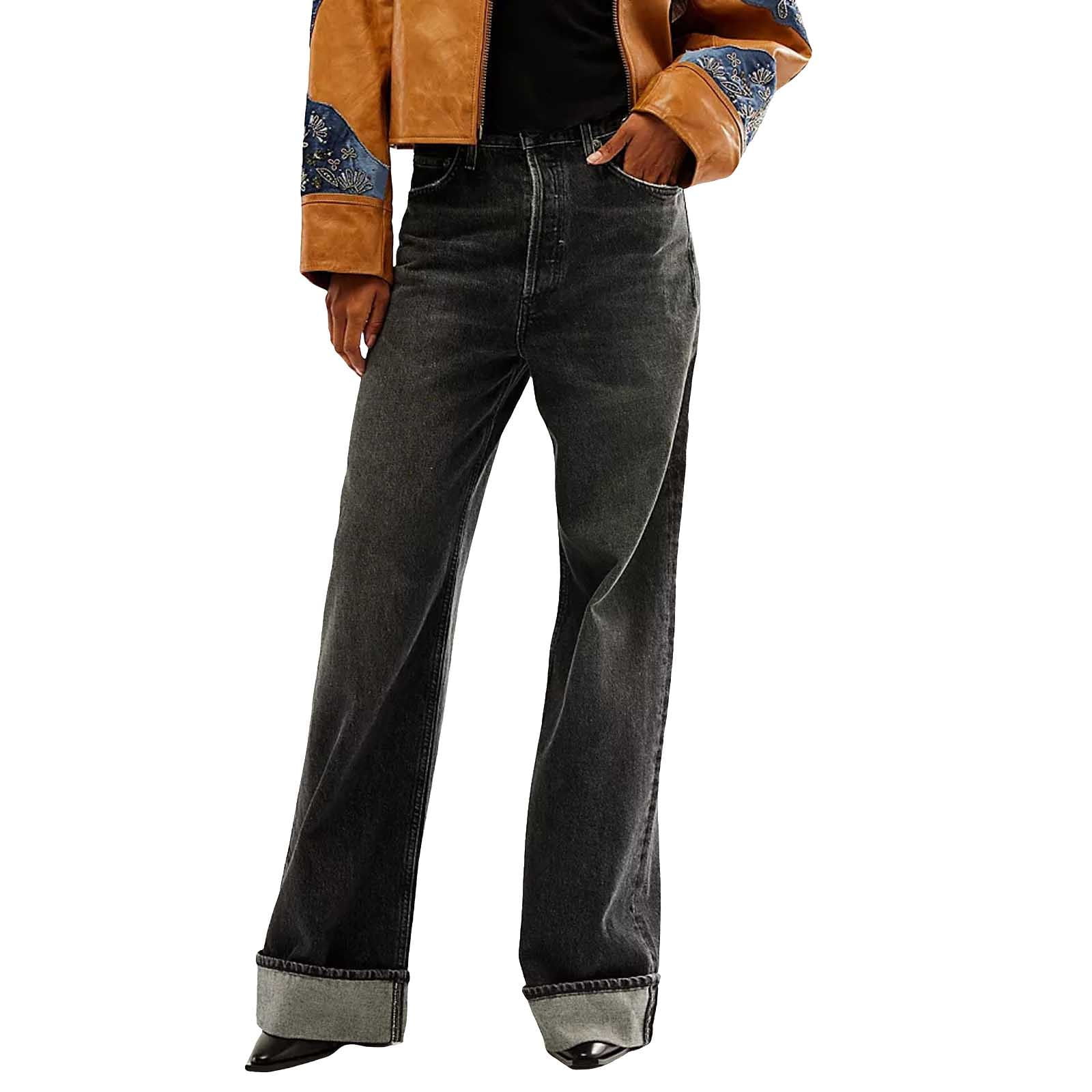 GJSYRH Baggy Jeans Women Straight Leg Mid Rise Cute Trendy Y2K ...