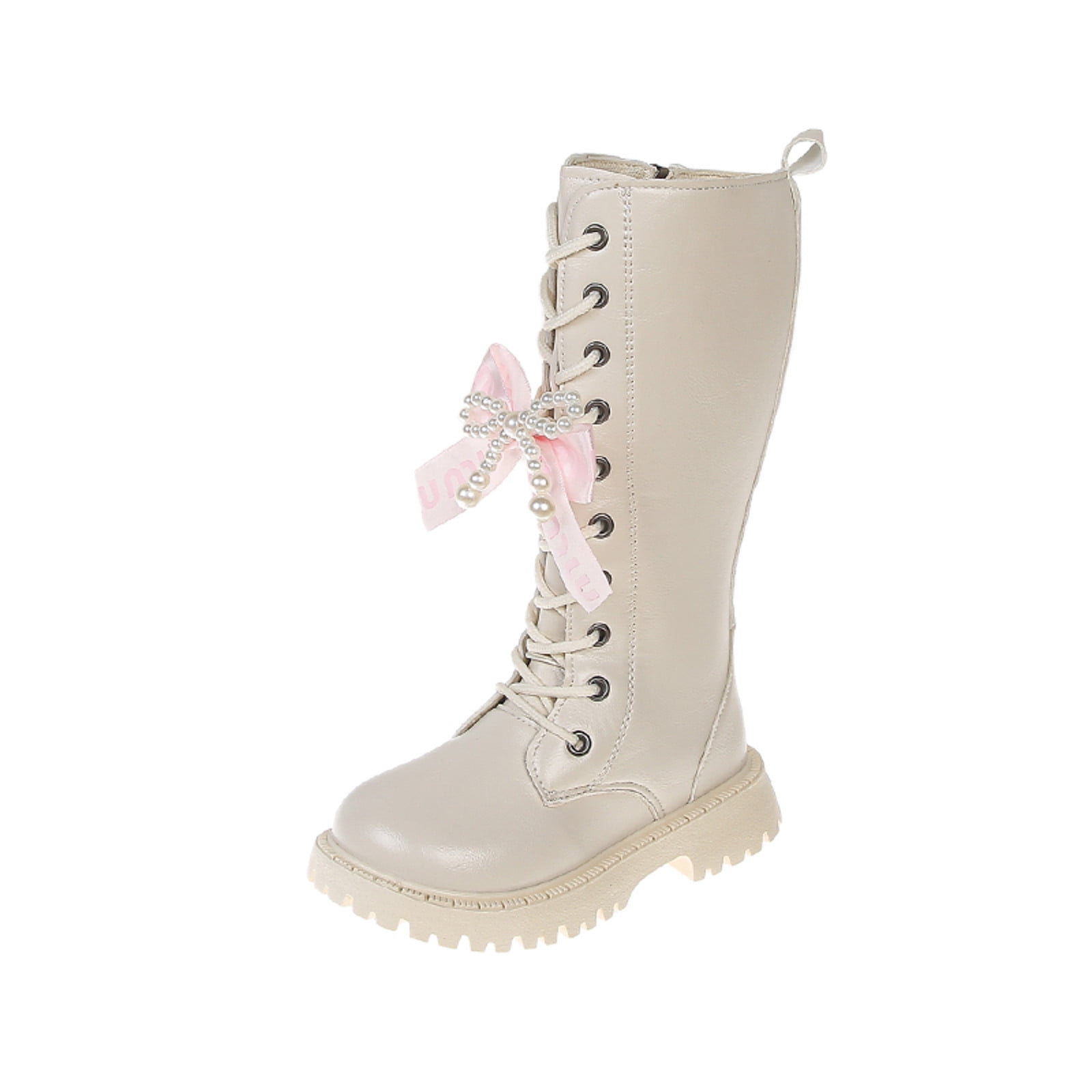 GJSYRH Girls Lace Up Riding Boots Flat Thick Sole Non Durable PU ...
