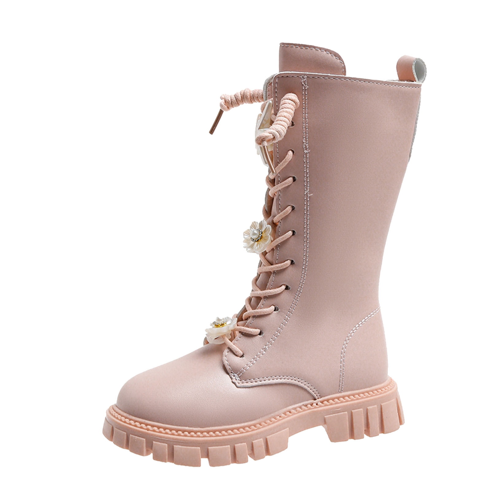 GJSYRH Girls Mid Calf Boots Flat Thick Sole Non Durable PU Leather ...