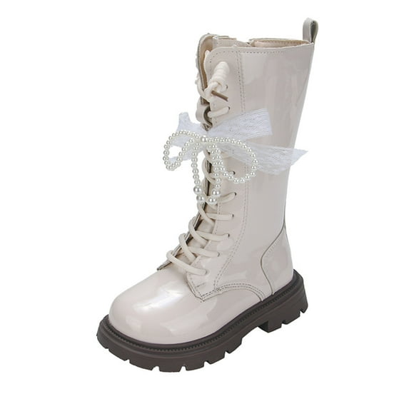 GJSYRH Girls Mid Calf Boots Lace Up Casual Boots Flat Thick Sole Non ...