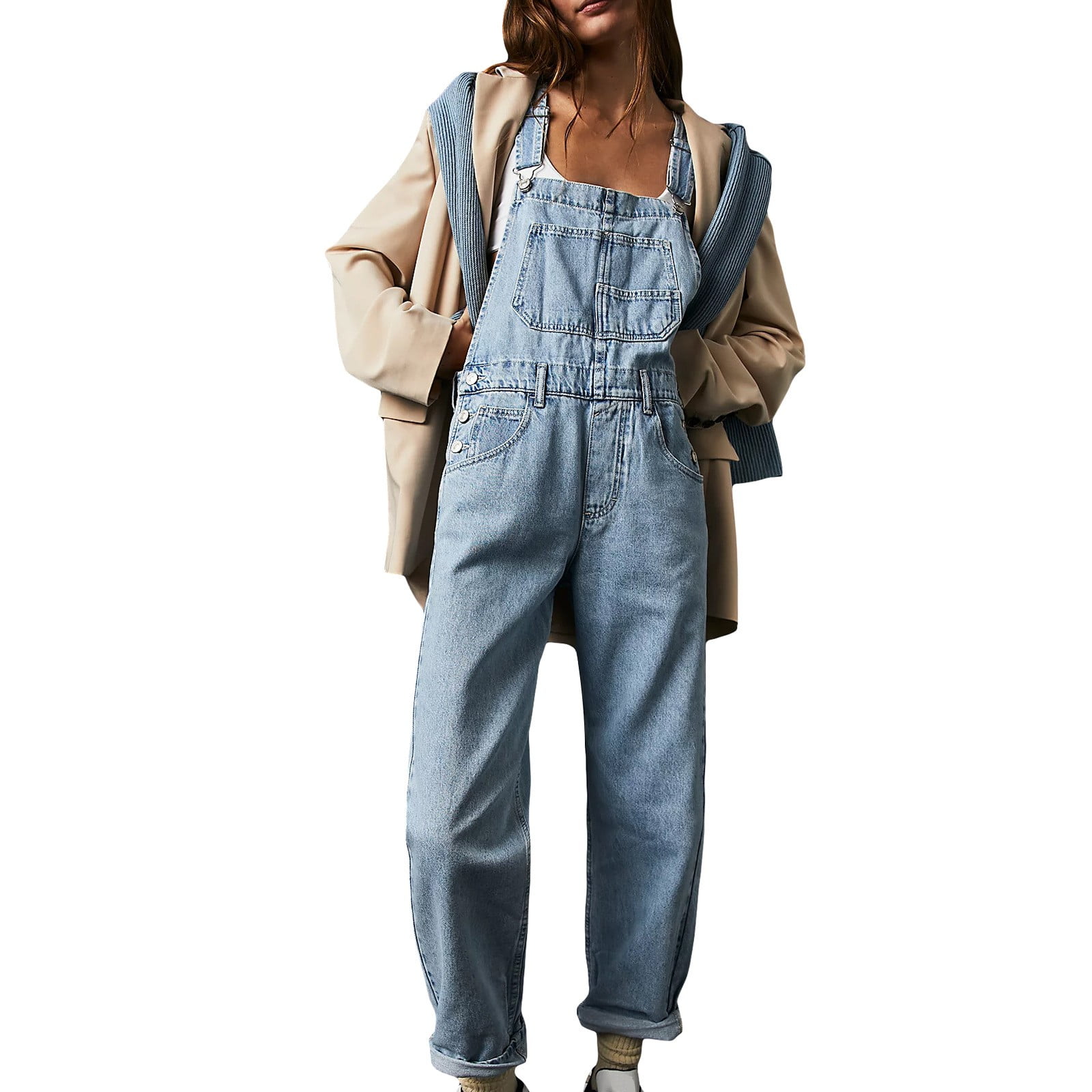 GJSYRH Overalls for Women Loose Fit Denim Overalls Adjustable Strap ...