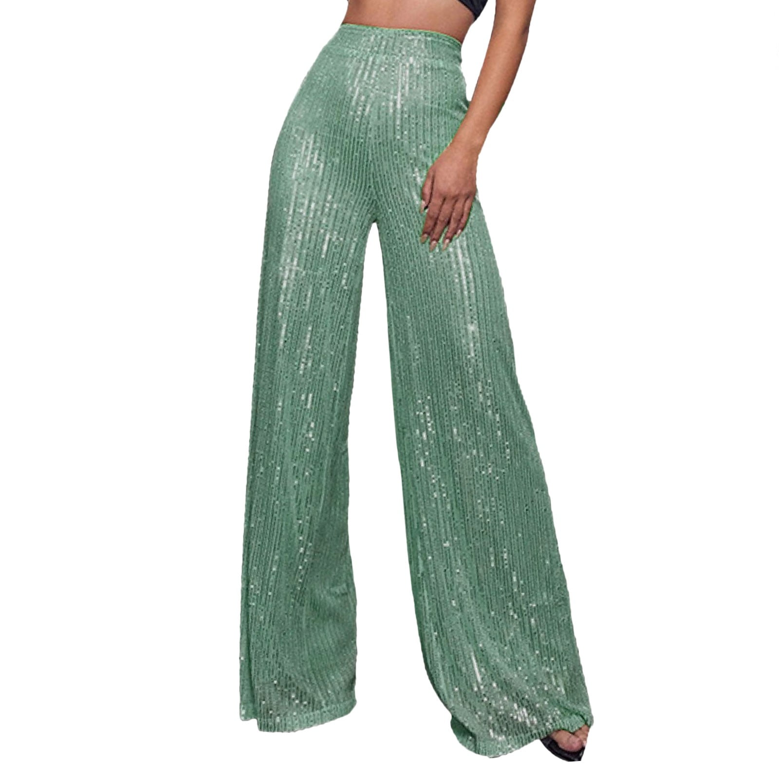 GJSYRH Sequin Pants Women Fashion High Waist Pant Sparkly Wide Leg ...