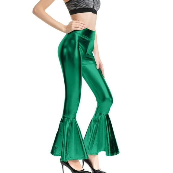 GJSYRH Shiny Metallic Skinny Flare Bell Bottom Pants for Women, Wet ...