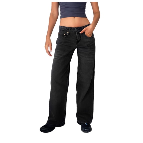 GJSYRH Women Low Rise Baggy Jeans Boyfriend Straight Wide Leg Jeans ...