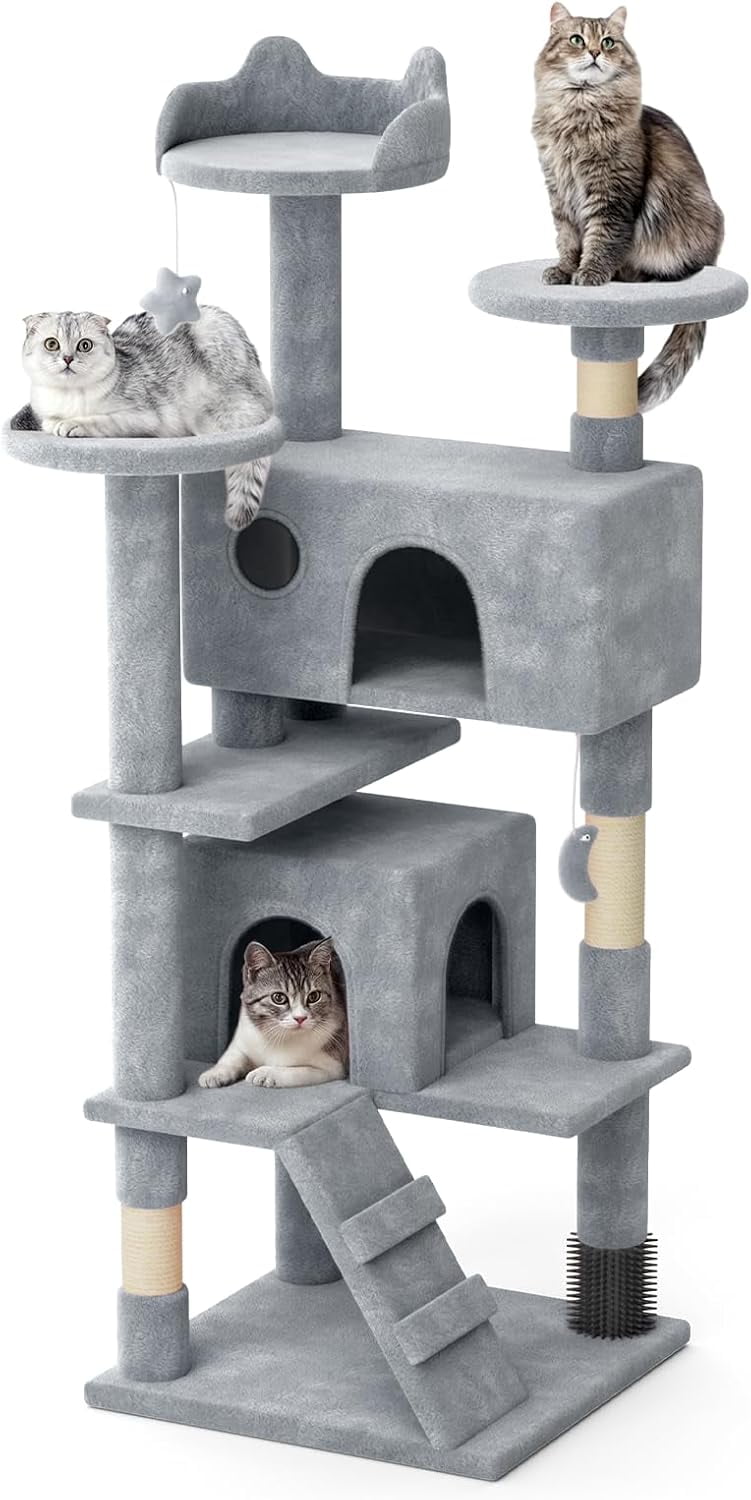 GJWL Cat Tree 55" Cats Tower for Indoor Cats, Multi-Level Cat Condo ...