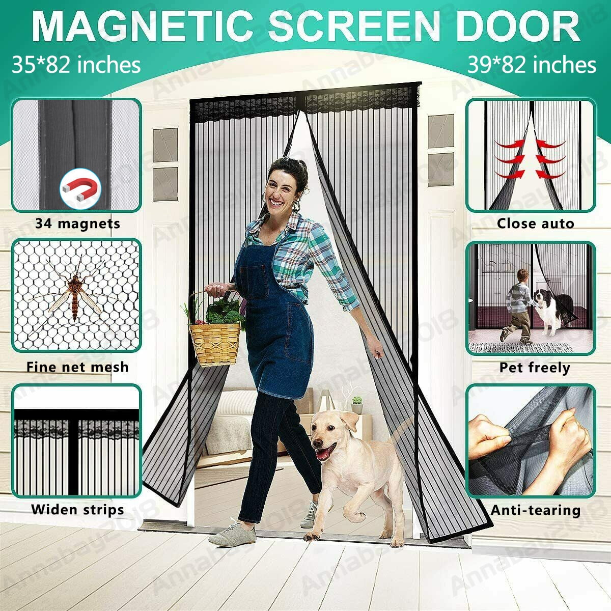 GJWL Heavy Duty Magnetic Screen Door Hands-Free Mosquito Mesh Anti Bugs ...