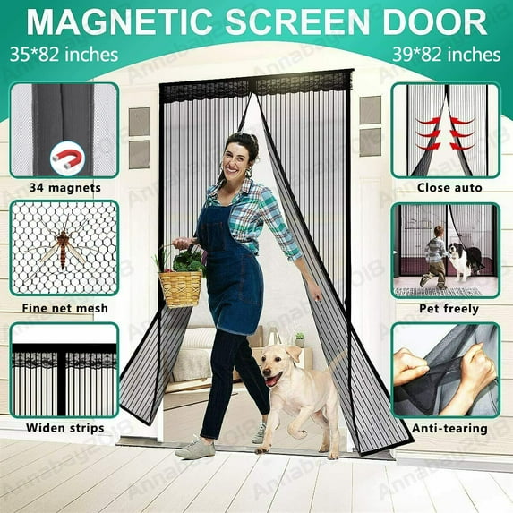 GJWL Heavy Duty Magnetic Screen Door Hands-Free Mosquito Mesh Anti Bugs ...