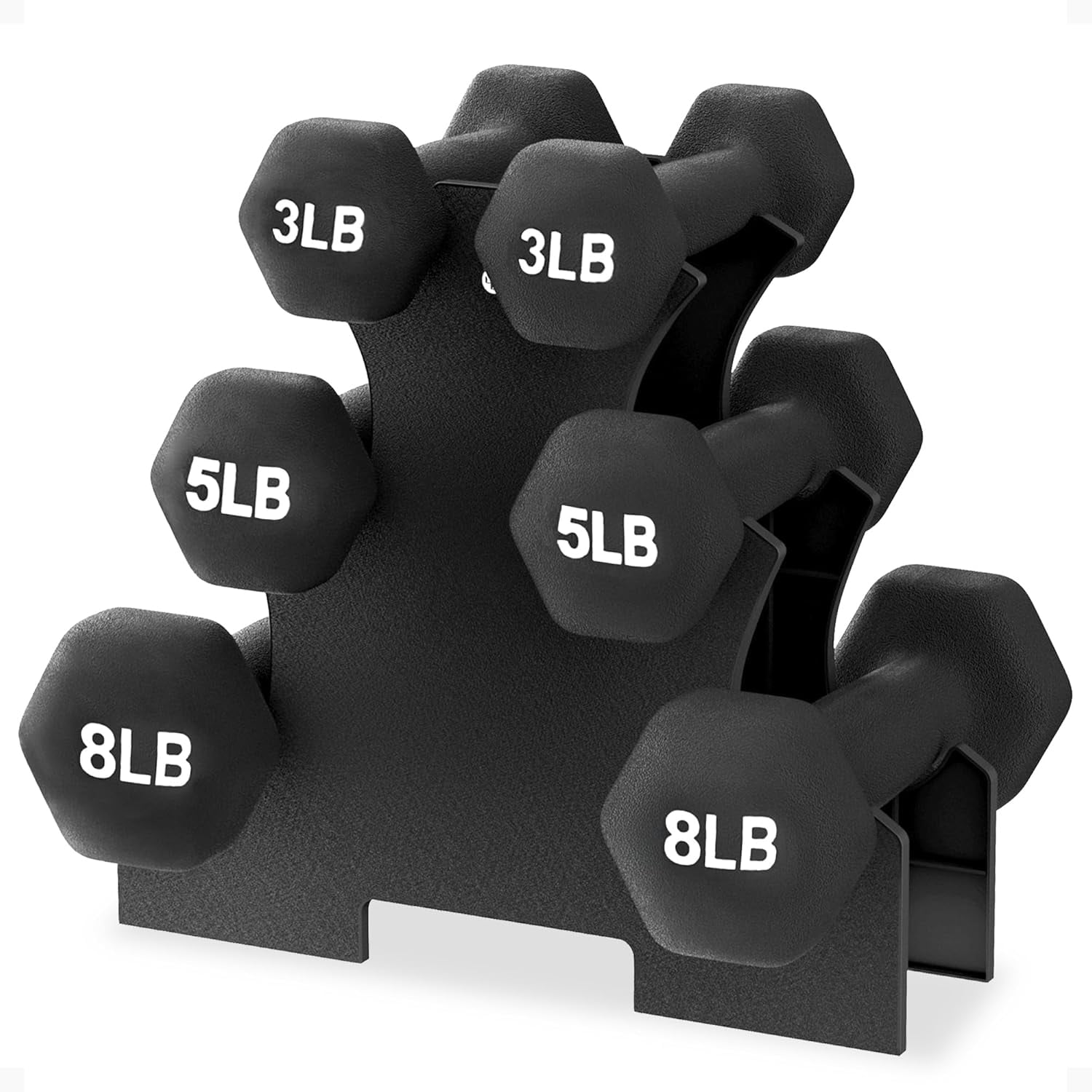 GJWL Neoprene Coated Iron Dumbbell Hex Weights Set with Stand – Color ...