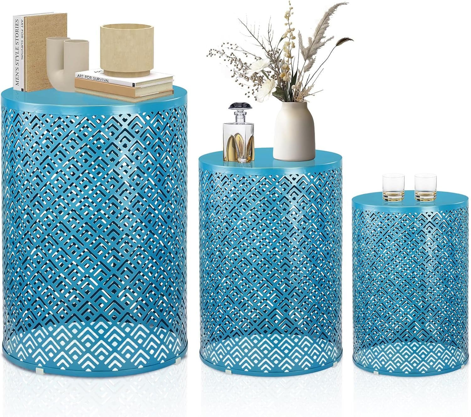 GJWL Outdoor Nesting Tables Set of 3, Heavy Duty Metal Frame Accent ...