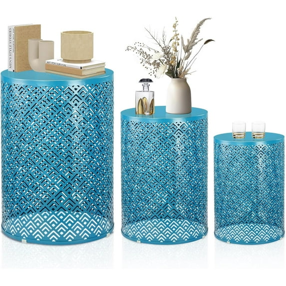 GJWL Outdoor Nesting Tables Set of 3, Heavy Duty Metal Frame Accent ...