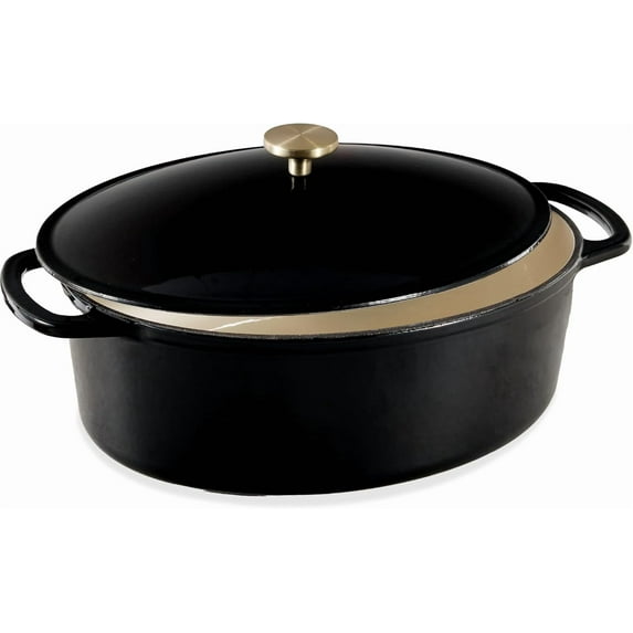 GJWL Oval 7.5 Quart Enamel Cast-Iron Dutch Oven, Heavy-Duty Pre ...