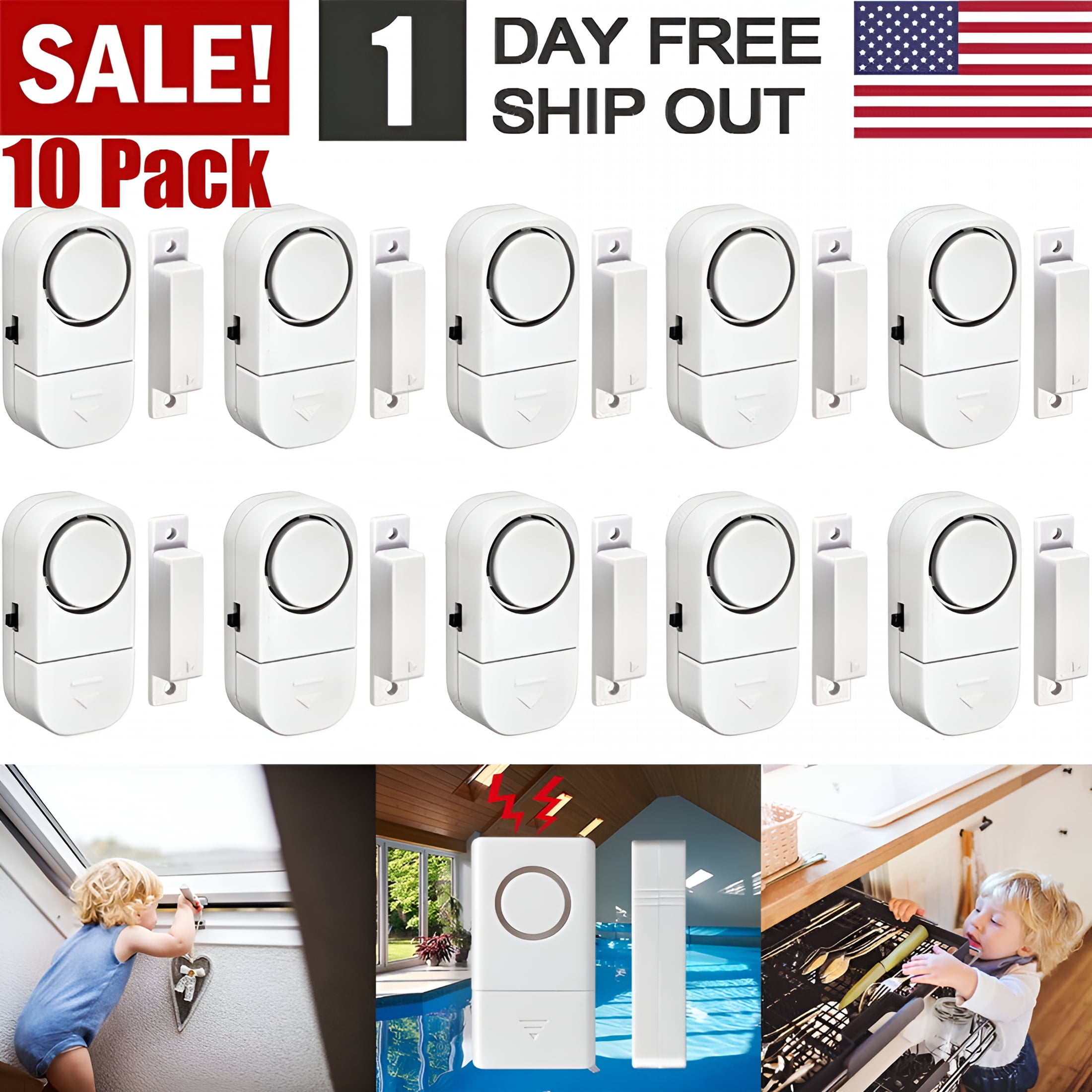 GJX 10 Pack Wireless Security Window/Door Alarm,Magnetic Sensor Door ...