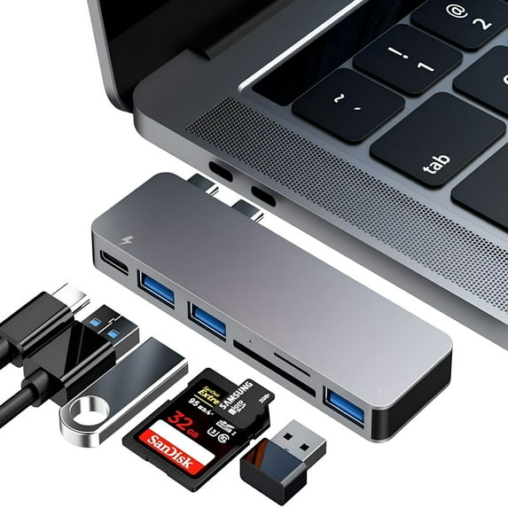 GJX 2026 New 6 Ports Usb 3.0 Hub with Tf/Sd Card Reader and Pd 100W for ...